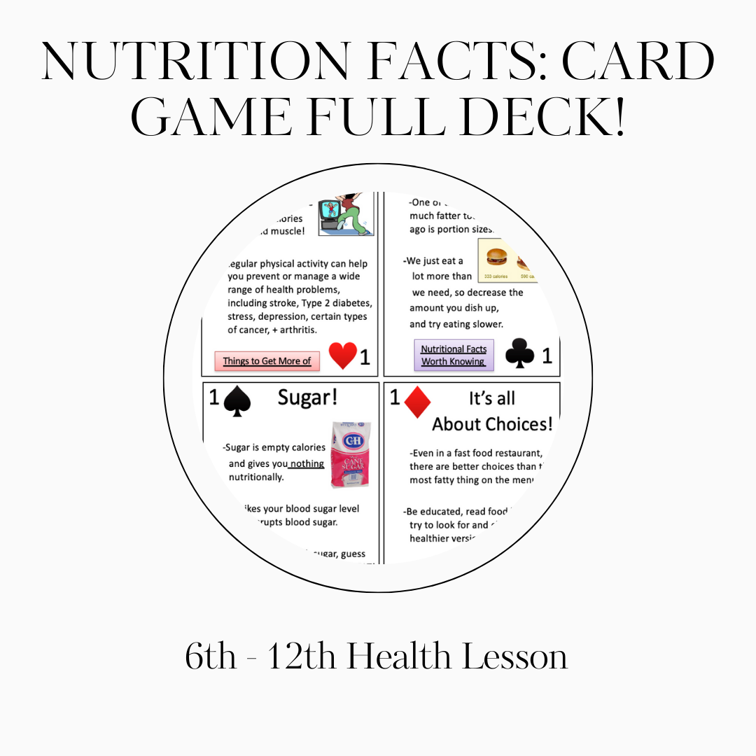 Nutrition Facts Card Game: Teen Health Curriculum + Full Deck: High Sc ...