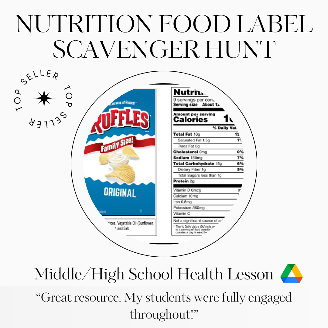 Nutrition Food Label Scavenger Hunt: High School Health Curriculum Hea ...