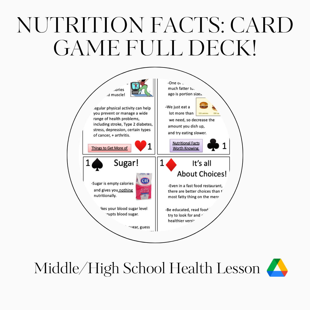 Nutrition Facts Card Game: Teen Health Curriculum + Full Deck: High Sc ...